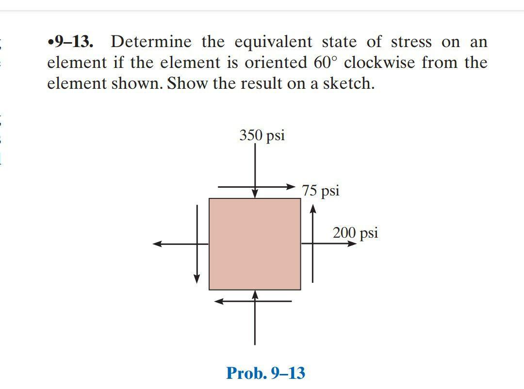 Solved •9–13. Determine the equivalent state of stress on an | Chegg.com