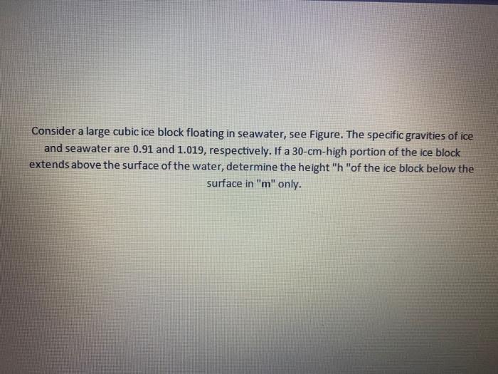 Solved Consider a large cubic ice block floating in | Chegg.com