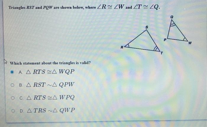 Solved Triangles RST and PQW are shown below, where ZR ZW | Chegg.com