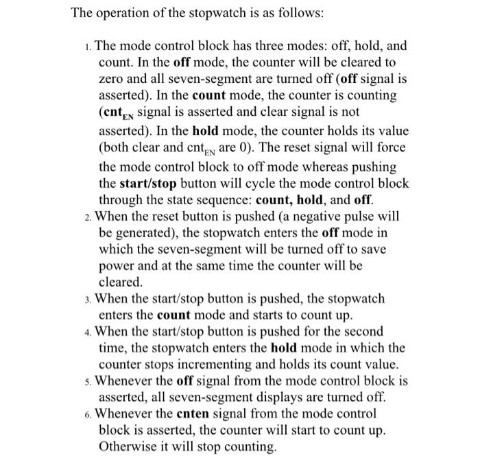Solved Subject: Stopwatch Controller Description: The | Chegg.com