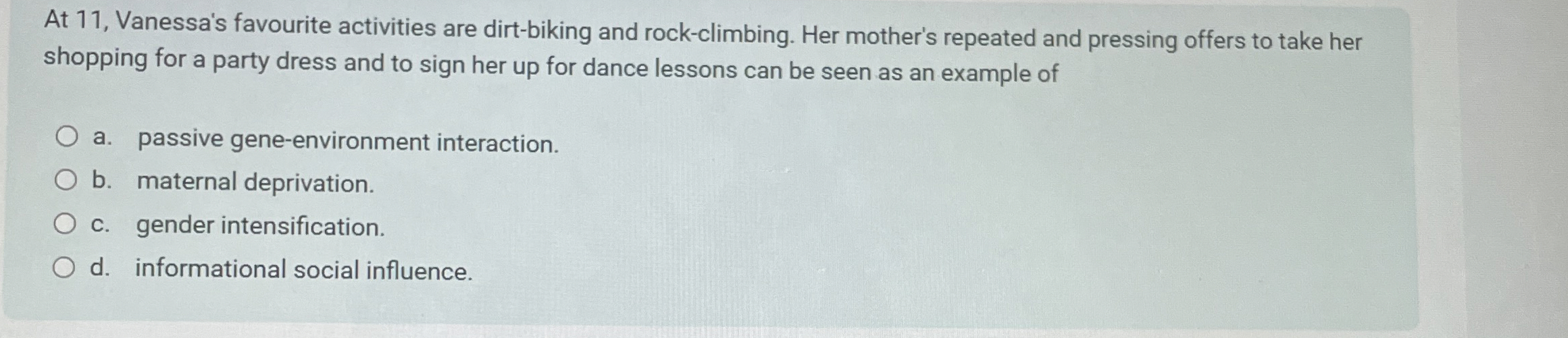 Solved At 11, ﻿Vanessa's favourite activities are | Chegg.com