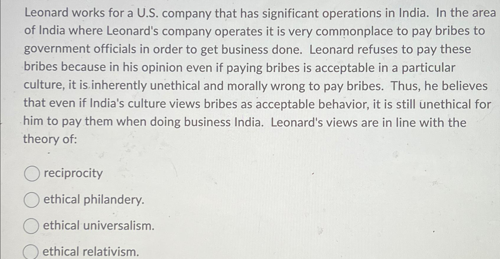 Solved Leonard works for a U.S. ﻿company that has | Chegg.com