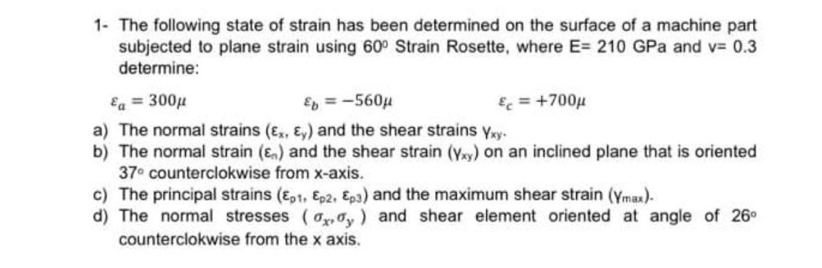 Solved 1- The following state of strain has been determined | Chegg.com