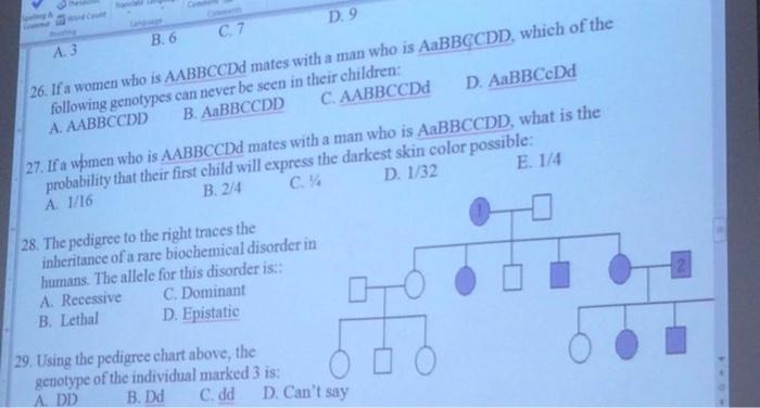 Solved 26. If a women who is AABBCCDd mates with a man who | Chegg.com