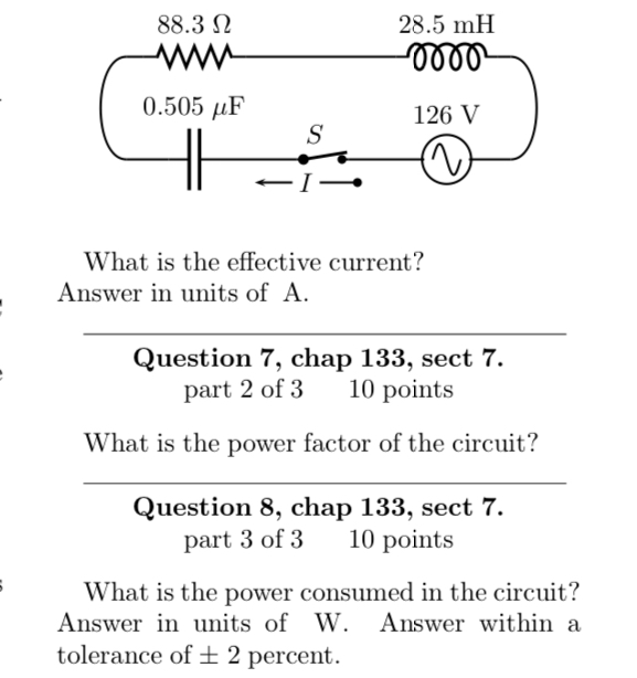 Solved An effectice AC voltage of 126V at 60 ﻿Hz is applied | Chegg.com