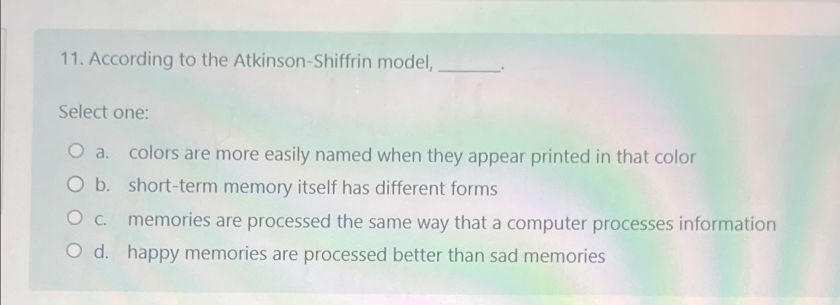Solved According to the Atkinson-Shiffrin model,Select | Chegg.com
