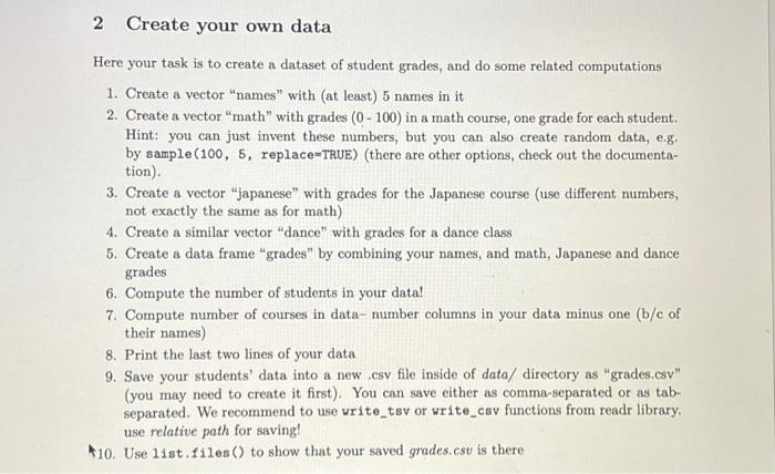Solved Here your task is to create a dataset of student | Chegg.com