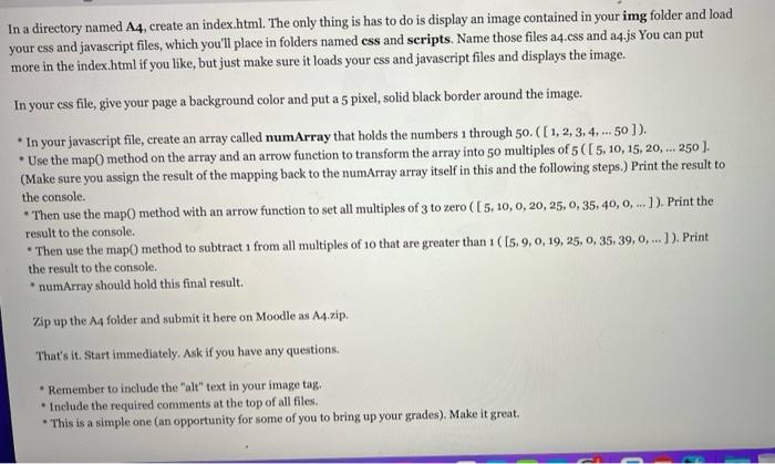 Solved In a directory named A4, create an index.html. The | Chegg.com