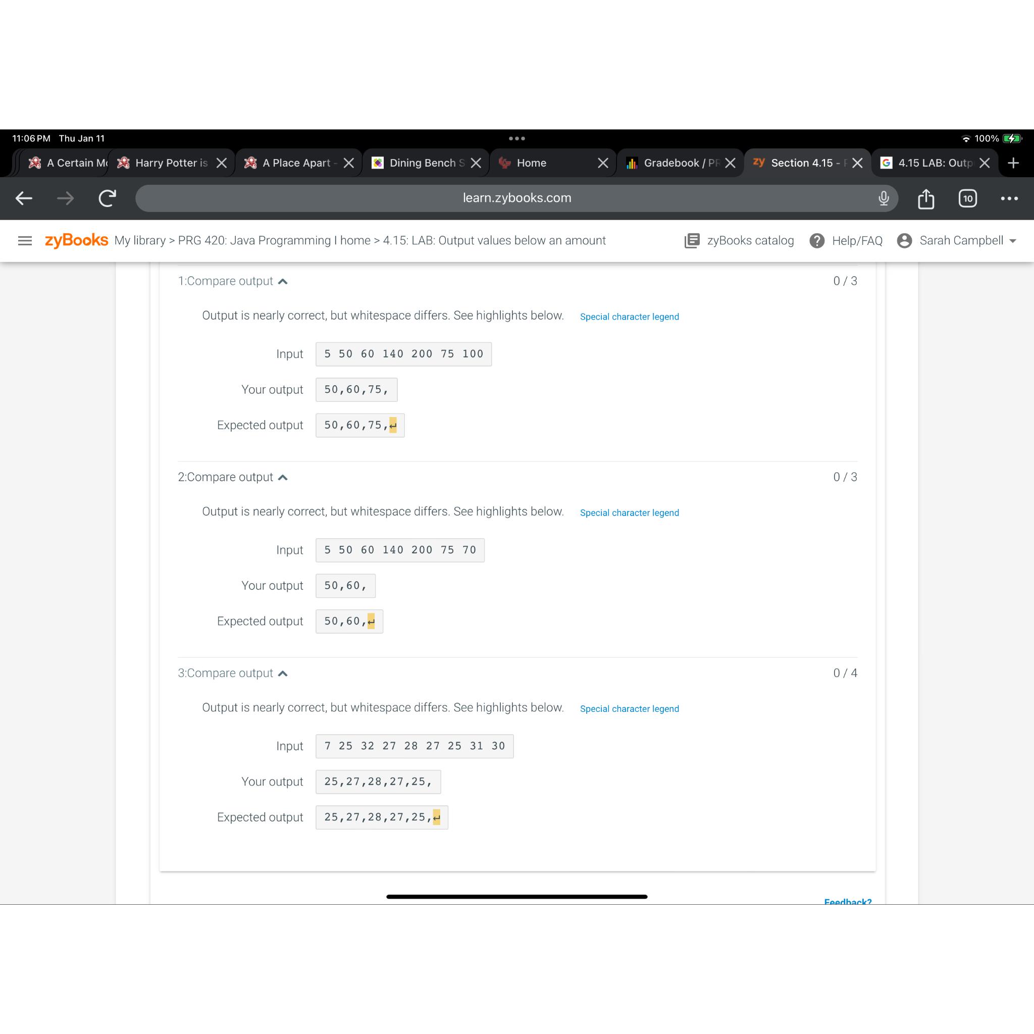 Solved 1:Compare output03Output is nearly correct, but | Chegg.com