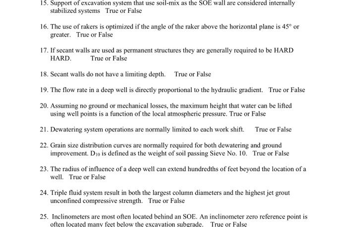 [Solved]: 15. Support of excavation system that use soil-mi