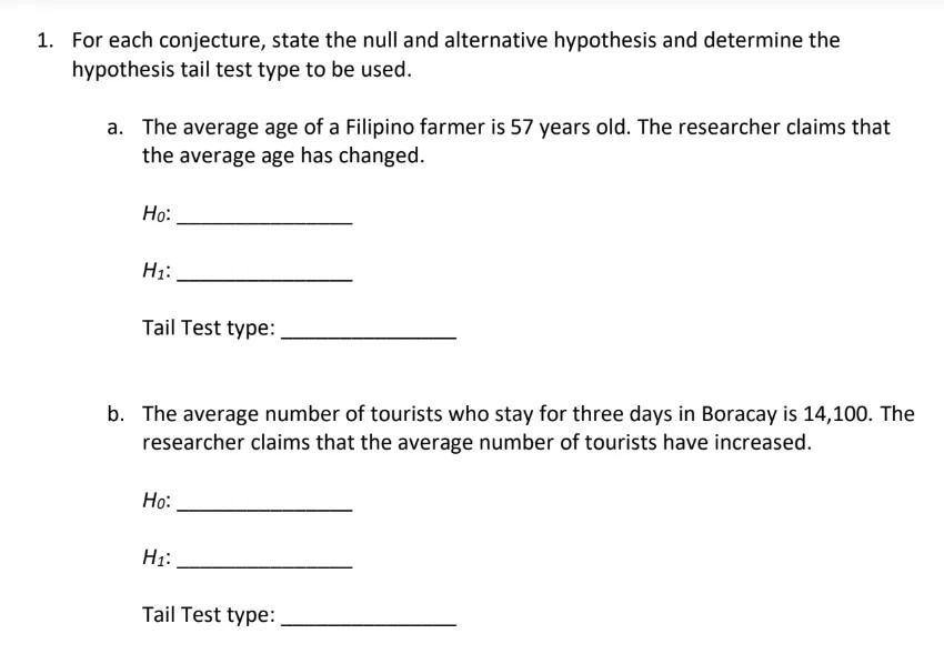 Solved For each conjecture, state the null and alternative | Chegg.com