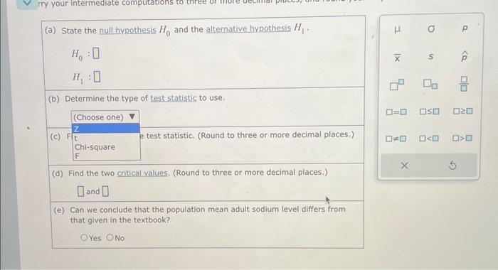 Solved An oid medical textbook states that the mean sodium | Chegg.com