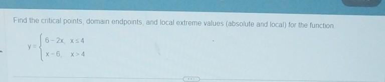 Solved Find the critical points, domain endpoints, and local | Chegg.com