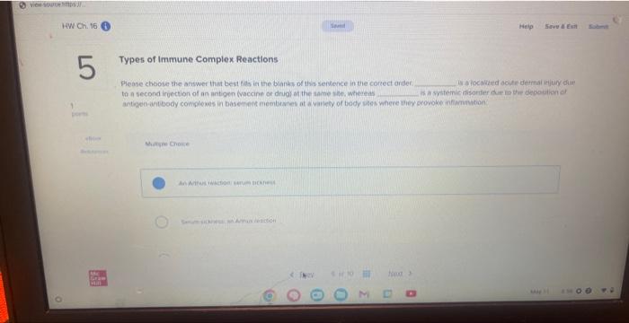 Solved Types of Immune Complex Reactions Phease choote the | Chegg.com