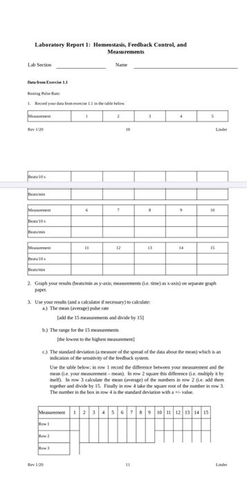Laboratory Report 1: Homeostasis, Feedback Control, | Chegg.com