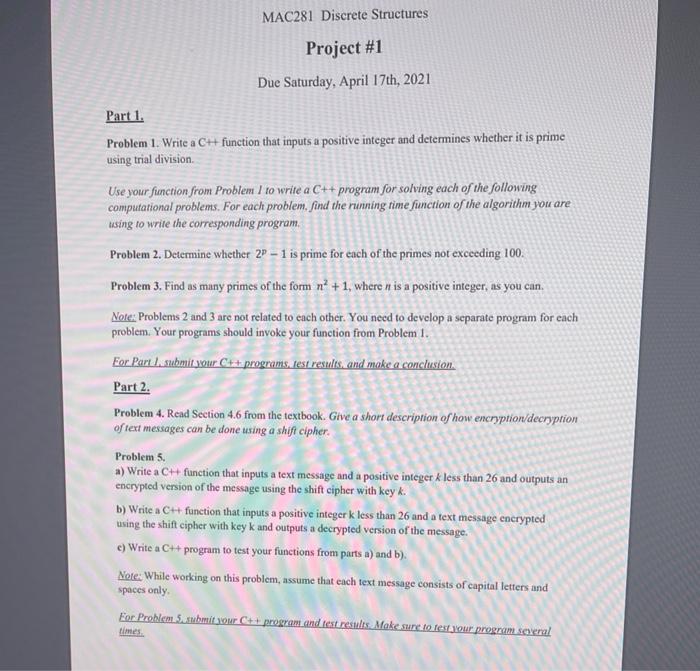 Solved MAC281 Discrete Structures Project #1 Due Saturday, | Chegg.com