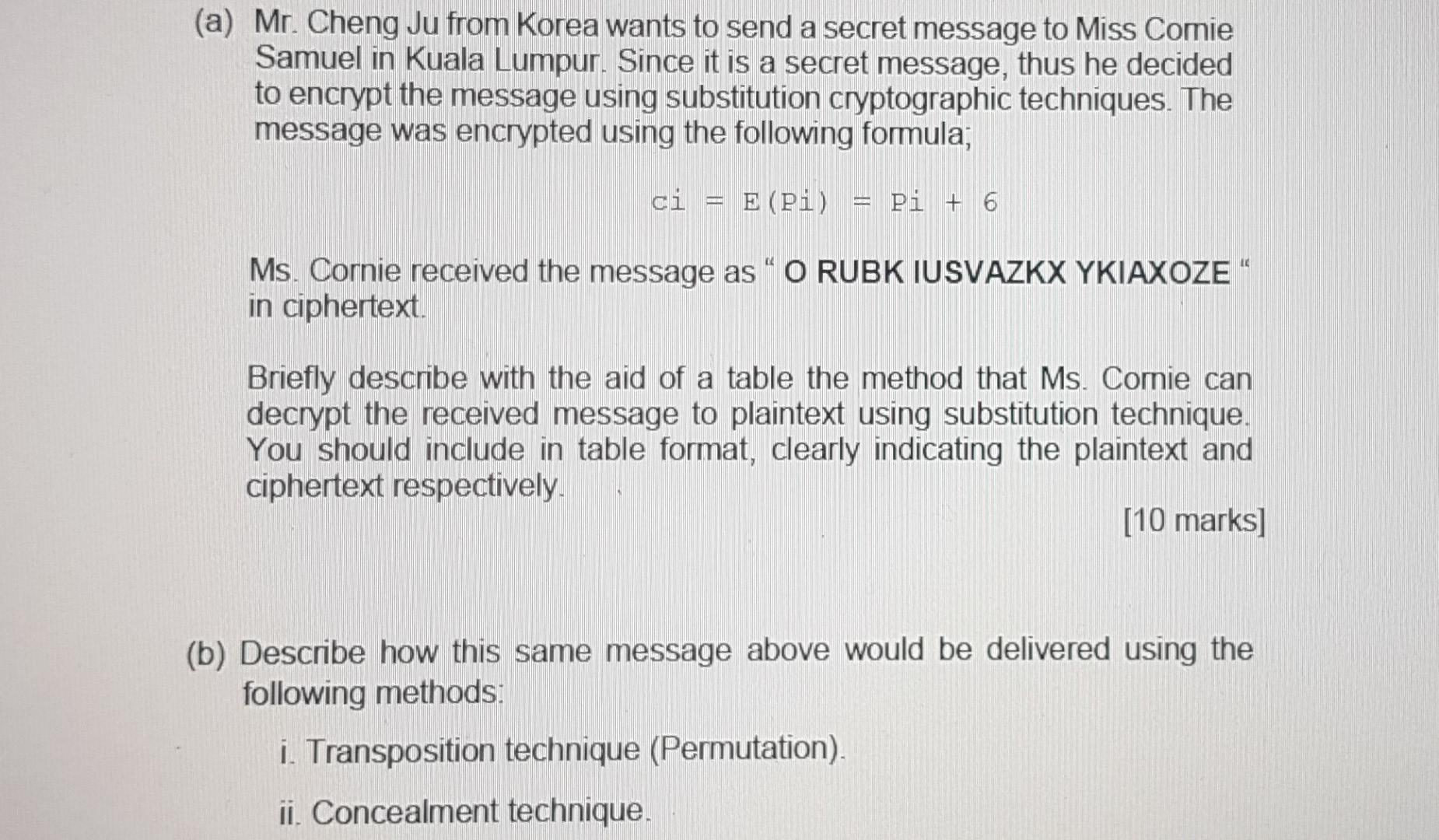 Solved (a) Mr. Cheng Ju from Korea wants to send a secret | Chegg.com