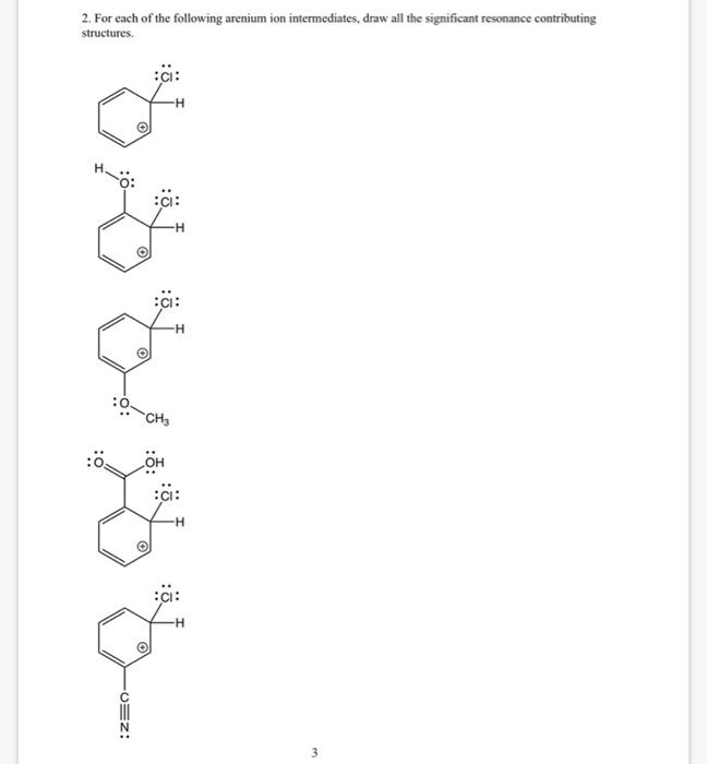 Solved 2. For each of the following arenium ion | Chegg.com