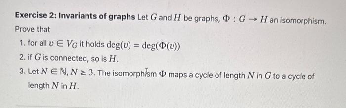 Solved Exercise 2: Invariants of graphs Let G and H be | Chegg.com