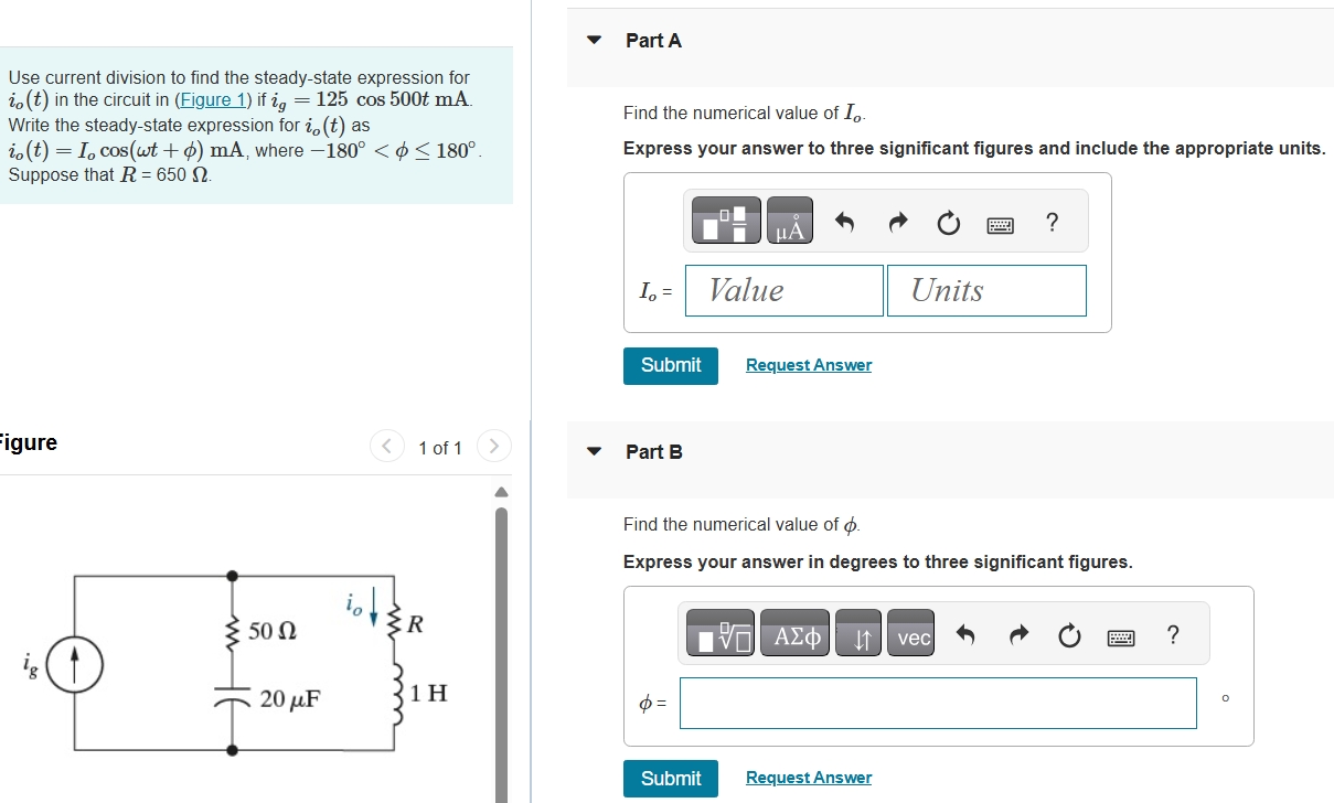 Solved Part AUse current division to ﻿find the steady-state | Chegg.com