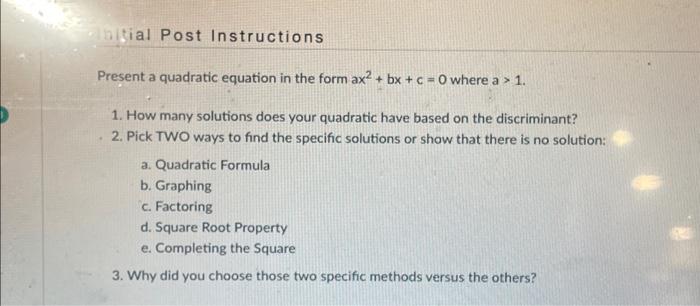 Solved Present a quadratic equation in the form \\( a | Chegg.com