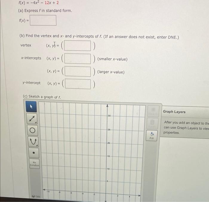 Solved f(x) = -4x2 - 12x + 2 (a) Express fin standard form. | Chegg.com