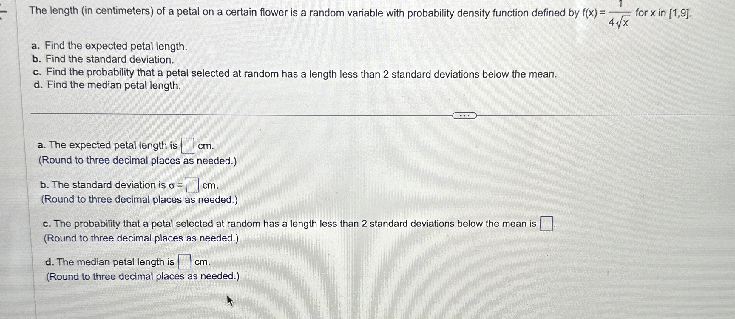 Solved The length (in centimeters) ﻿of a petal on a certain | Chegg.com