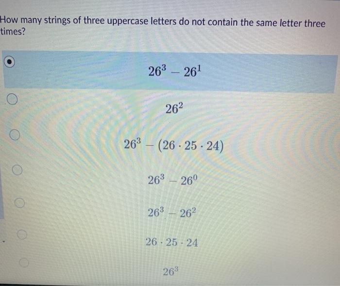 Solved How many strings of three uppercase letters do not | Chegg.com