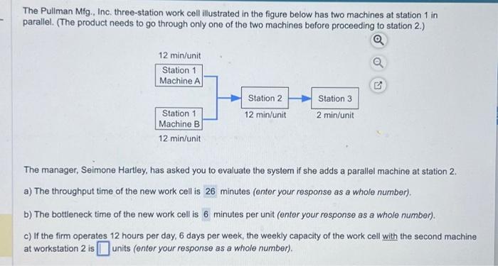 Solved The Pullman Mfg., Inc. three-station work cell | Chegg.com