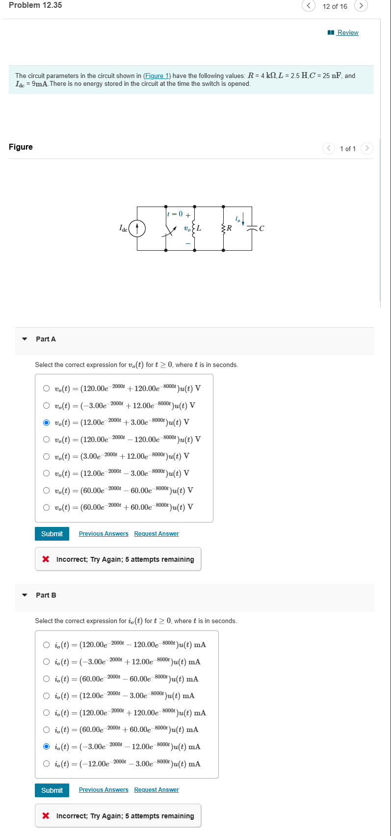 Solved The circuit parameters in ﻿the circuit shown | Chegg.com