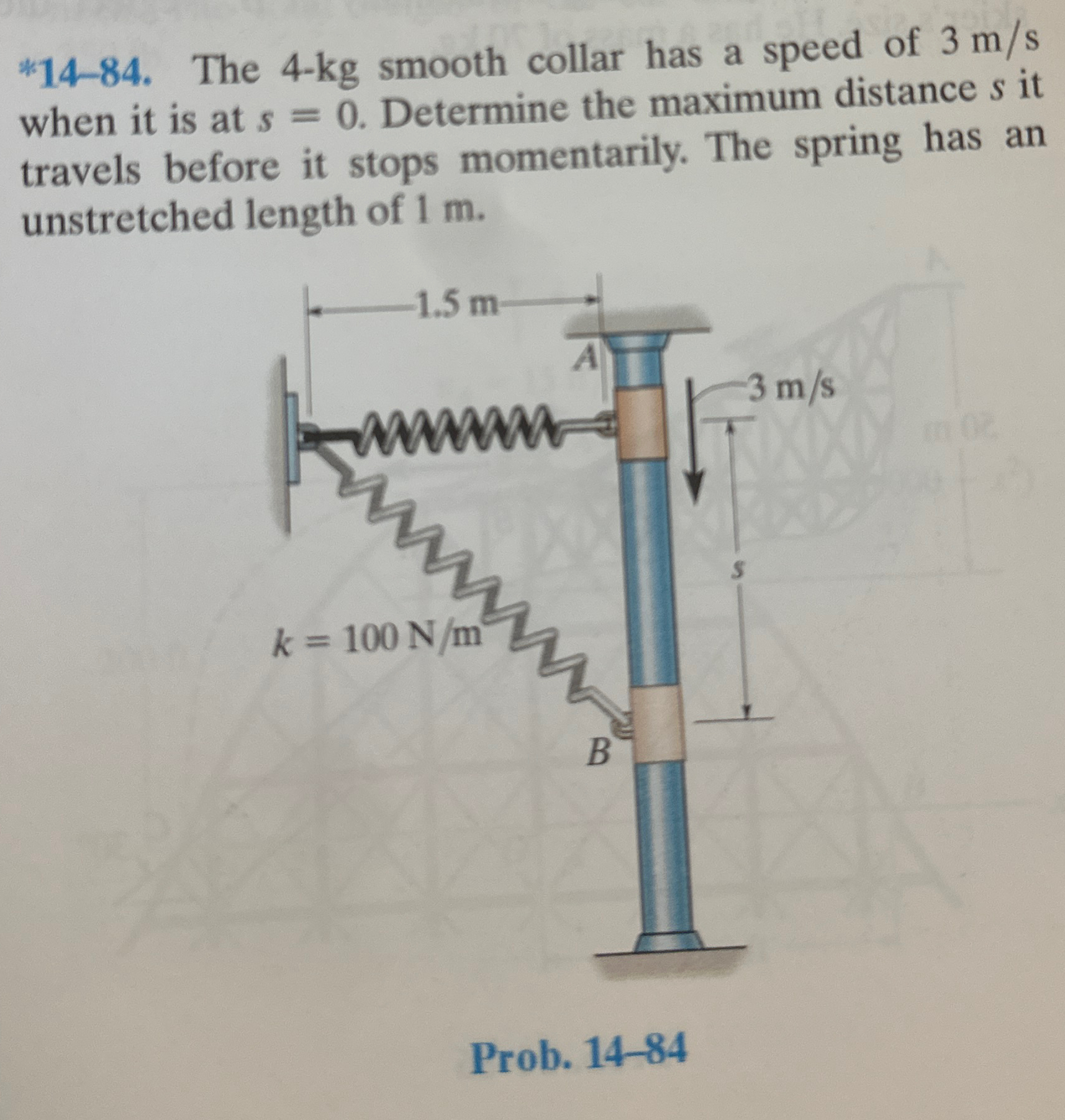Solved *14-84. ﻿The 4-kg smooth collar has a speed of 3ms | Chegg.com