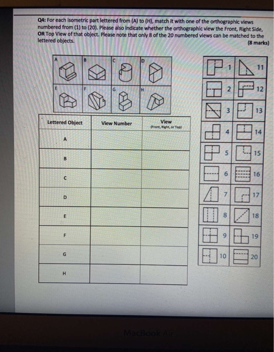 Solved Q4: For each Isometric part lettered from (A) to (H), | Chegg.com
