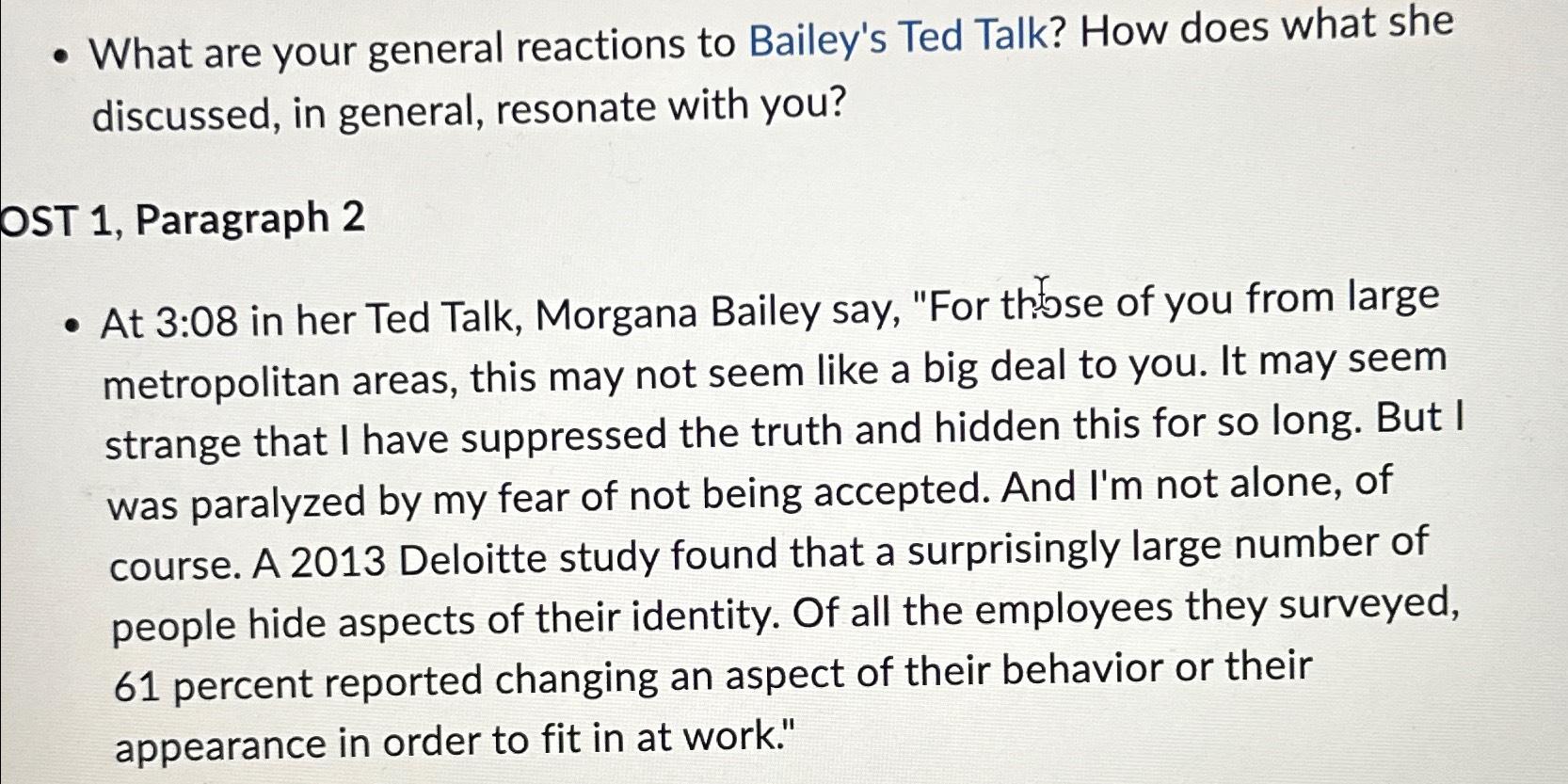 Solved Bailey's ted talk | Chegg.com