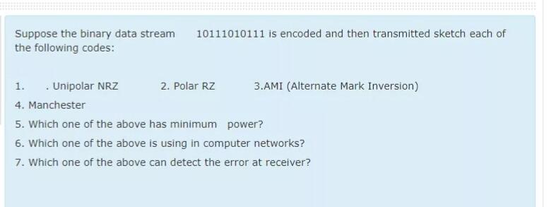 Solved Suppose the binary data stream the following codes: | Chegg.com