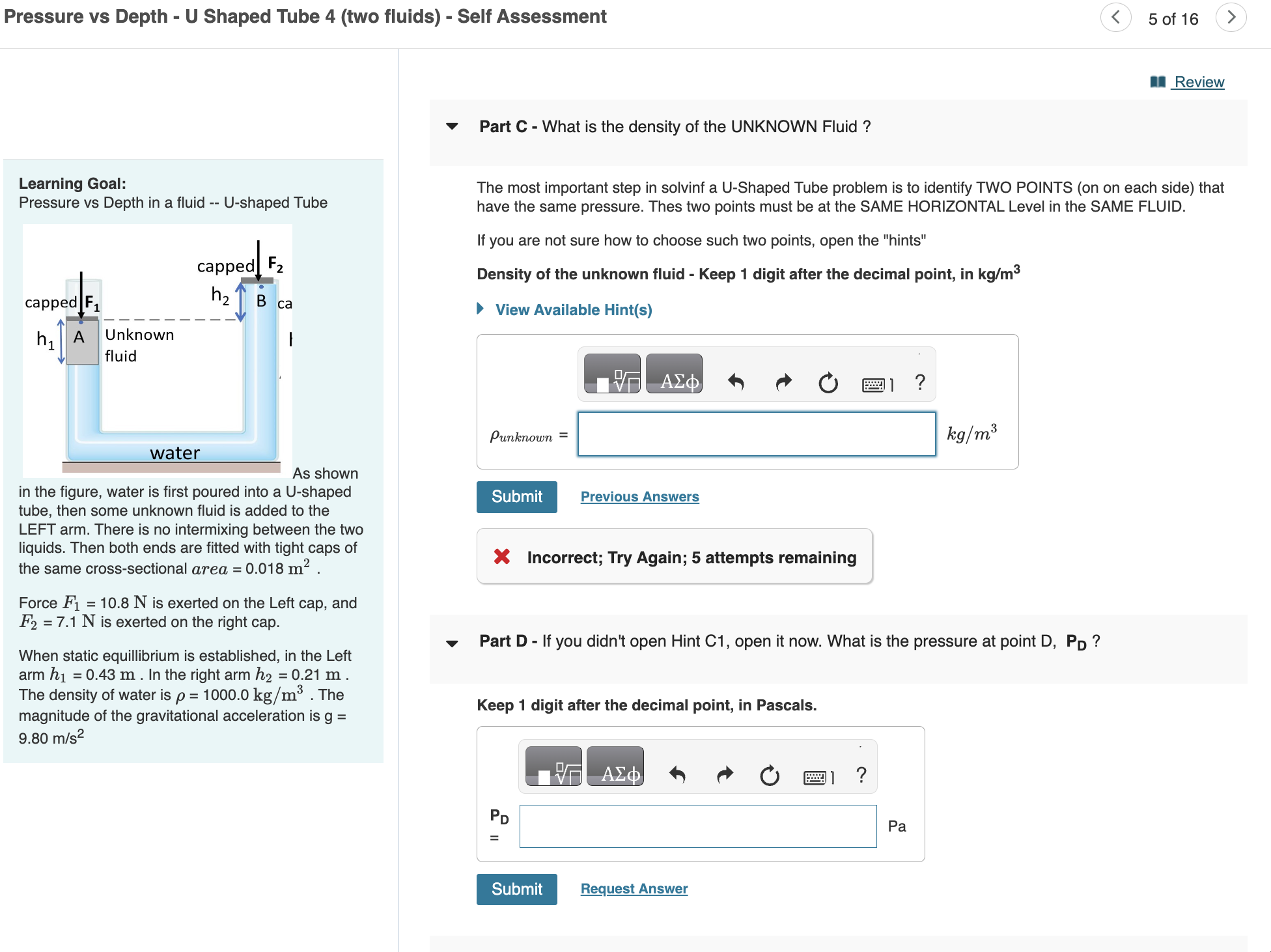 Solved Part C - ﻿What is the density of the UNKNOWN | Chegg.com
