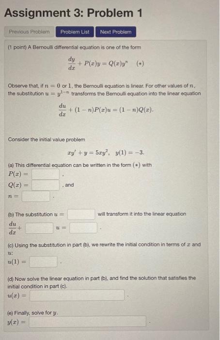 Solved (1. point) A Bernoulli differential equation is one | Chegg.com
