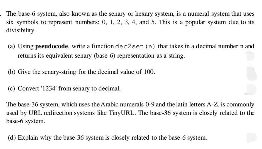 Solved The base-6 system, also known as the senary or hexary | Chegg.com