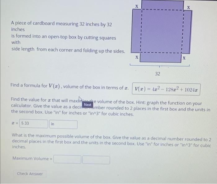 Solved A piece of cardboard measuring 32 inches by 32 inches | Chegg.com