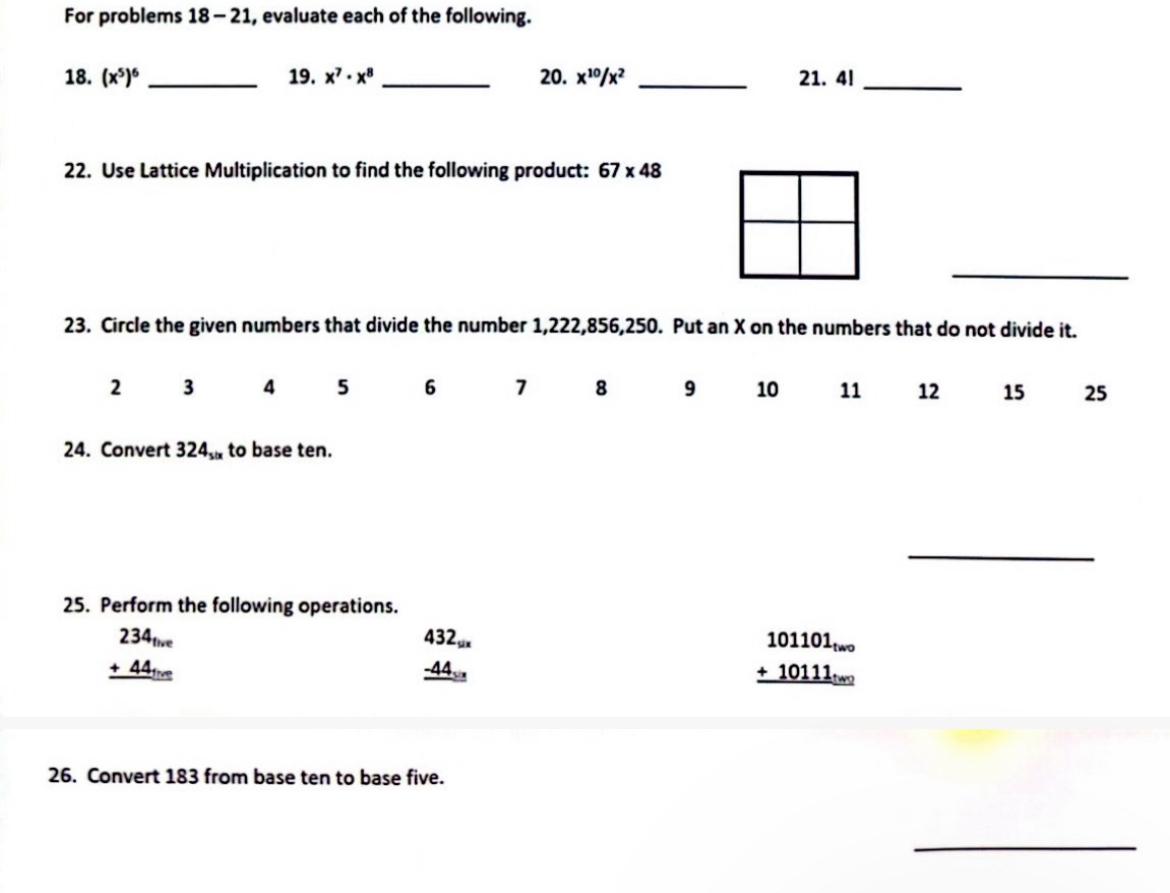 Solved For problems 18-21, ﻿evaluate each of the | Chegg.com