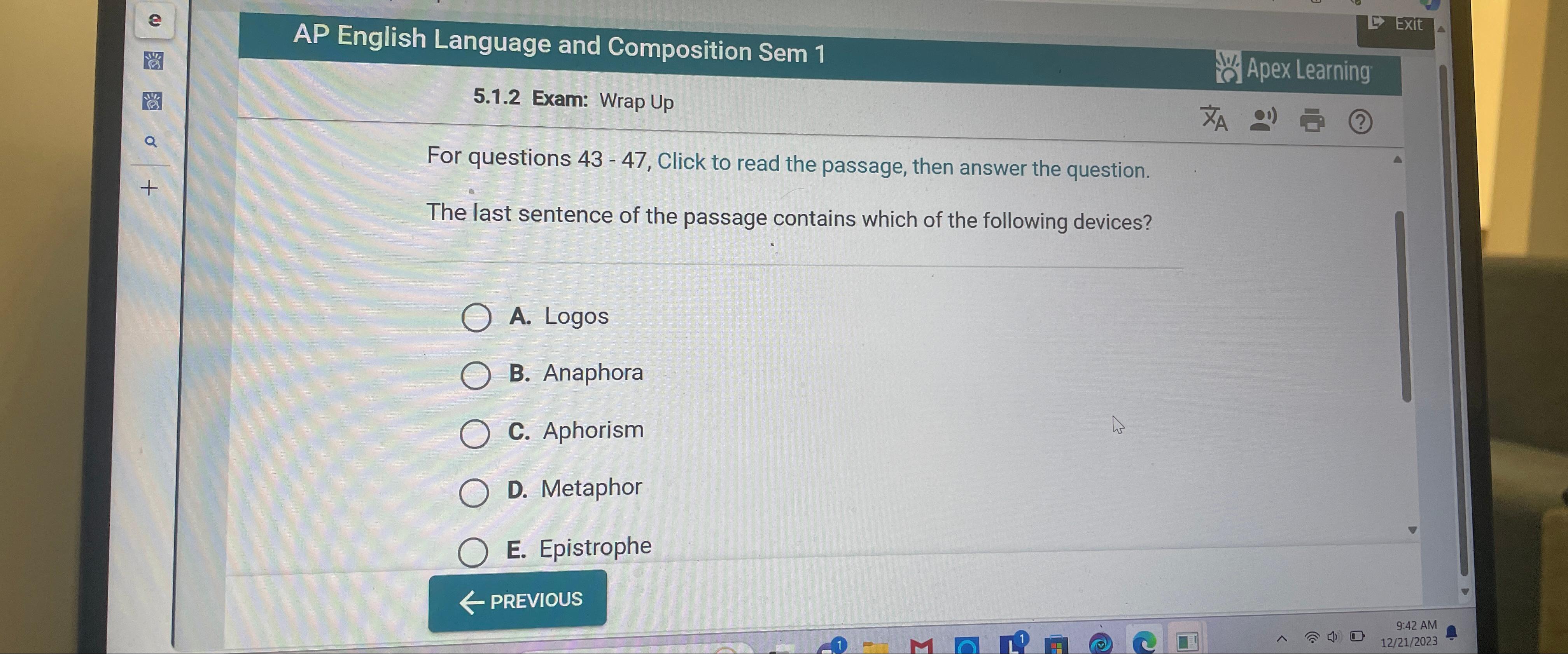 Solved AP English Language and Composition Sem 1(ve. ﻿Apex | Chegg.com