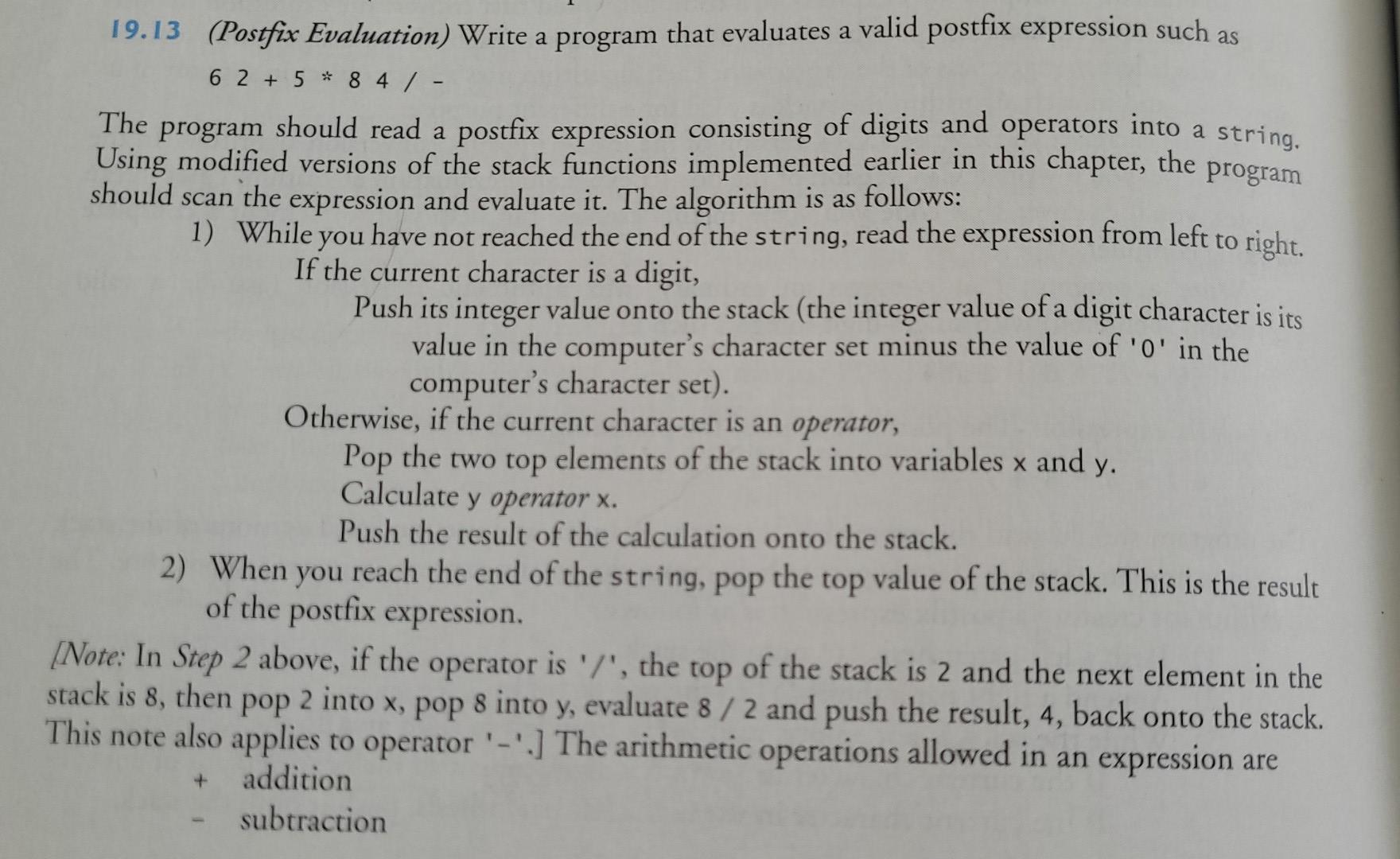 Solved a right. 19.13 (Postfix Evaluation) Write a program | Chegg.com