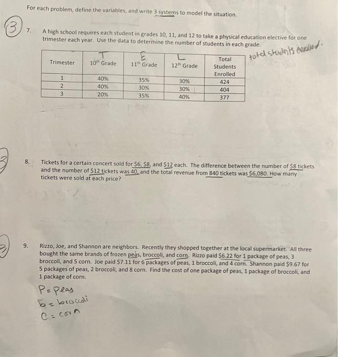 Solved For Each Problem Define The Variables And Write 3 