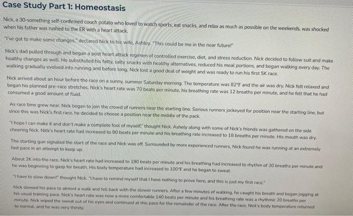 Case Study Part 1: Homeostasis whin nis tother was | Chegg.com