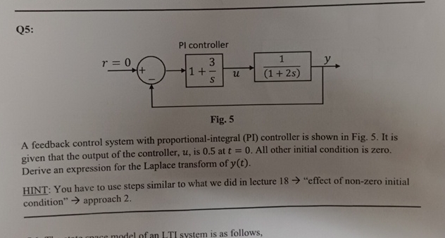 Solved Q5:A feedback control system with | Chegg.com