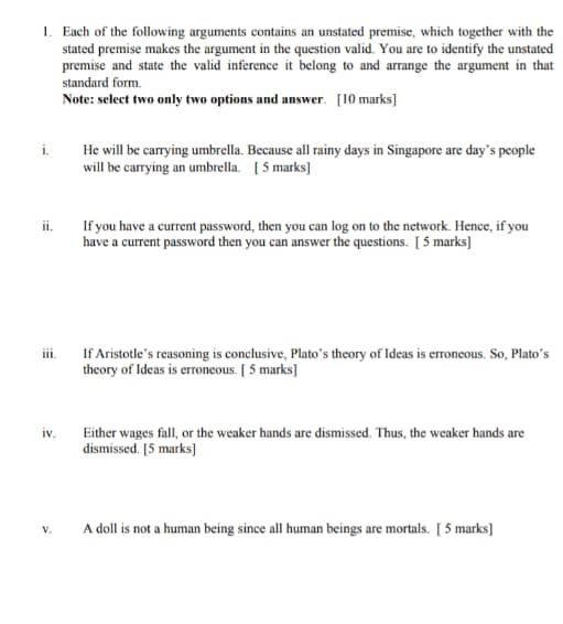 1. Each of the following arguments contains an | Chegg.com