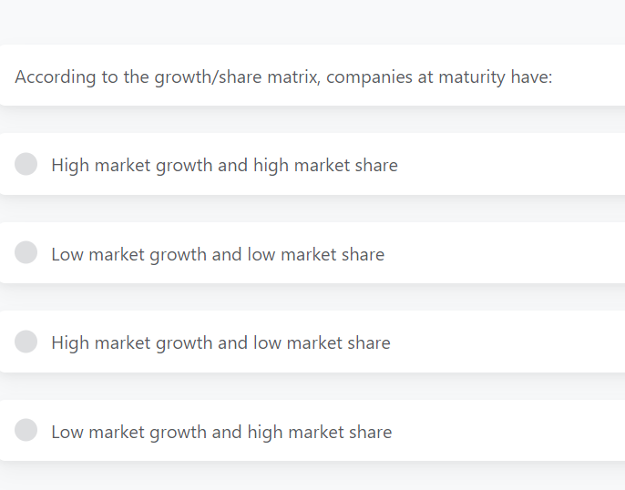 Solved According to the growth/share matrix, companies at | Chegg.com