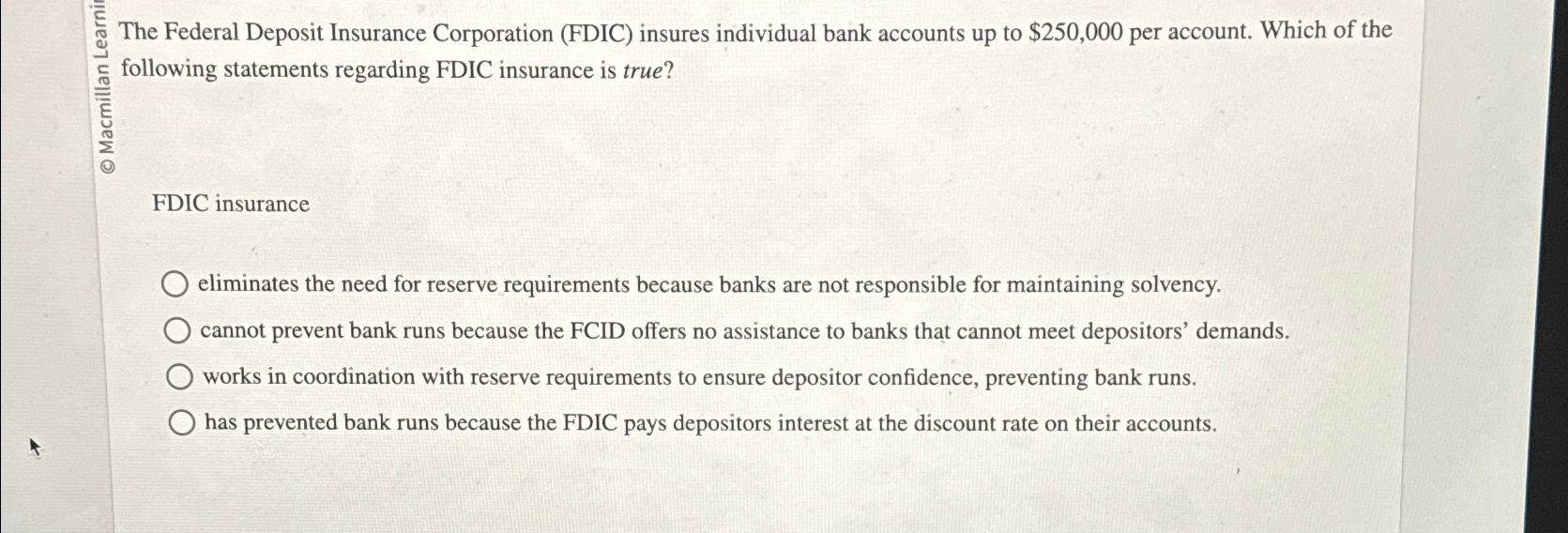 Solved The Federal Deposit Insurance Corporation (FDIC) | Chegg.com