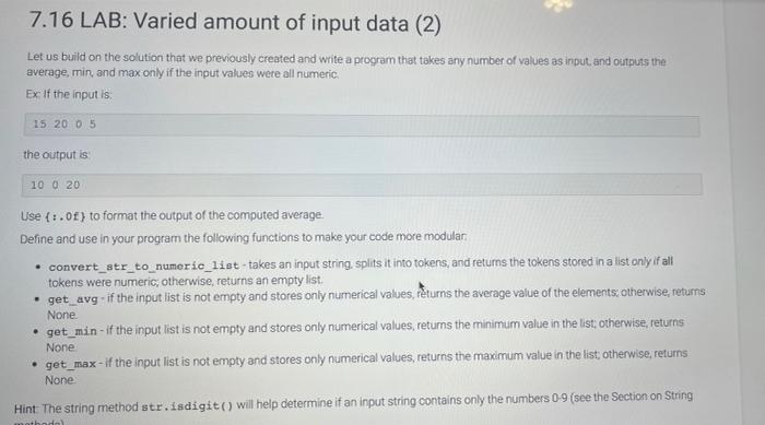 Solved 7.16 LAB: Varied amount of input data (2) Let us | Chegg.com