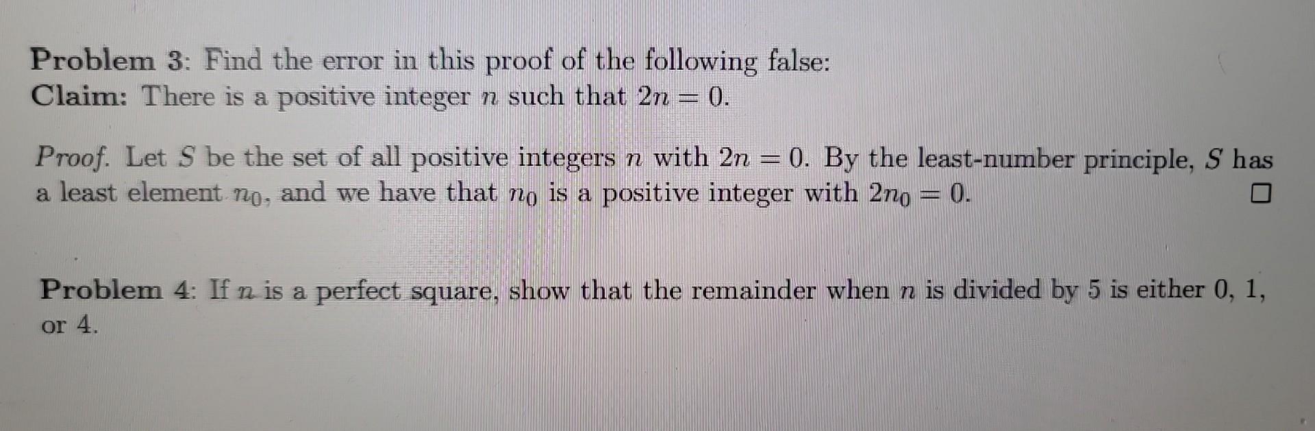 Solved Problem 3: Find the error in this proof of the | Chegg.com