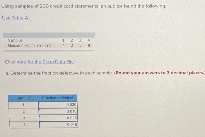 Solved Using samples of 200 credit card statements, an | Chegg.com